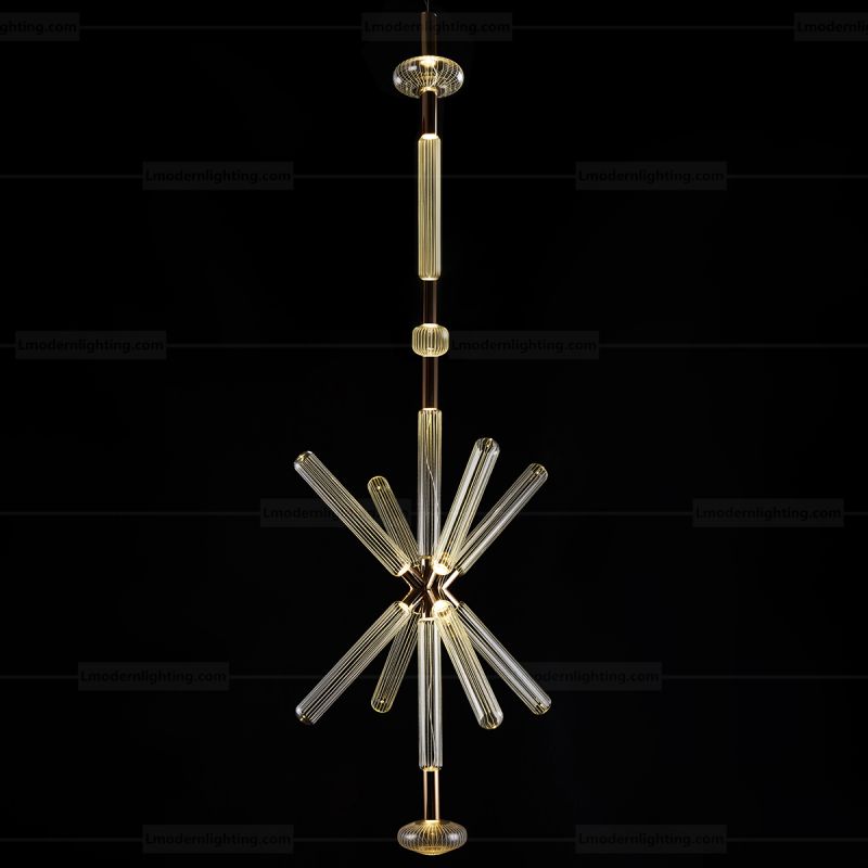 Hand Blown Cipher Carved Glass Pendant Lamp Vertical L