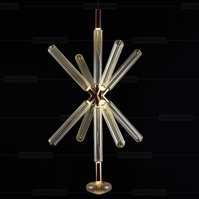 Hand Blown Cipher Carved Glass Pendant Lamp Vertical S