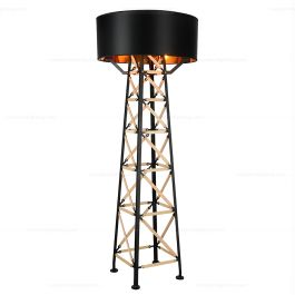 Metal and Wood Construction Floor Lamp with Cylindrical Shade