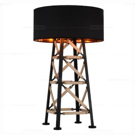 Metal and Wood Construction Table Lamp with Cylindrical Shade